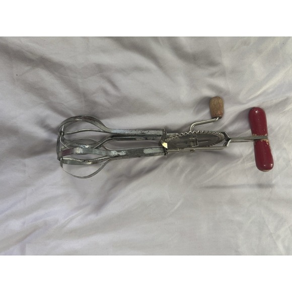 Kitchen | Vintage Aj Red Wooden Handle Egg Beaters Hand High Speed ...